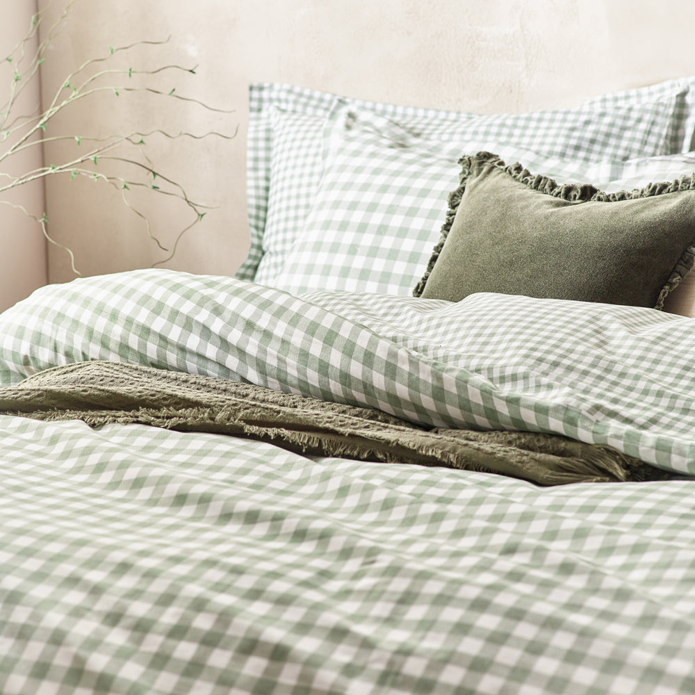 Barton Green Gingham Check Duvet Cover Set | Forest Bedding | Yard