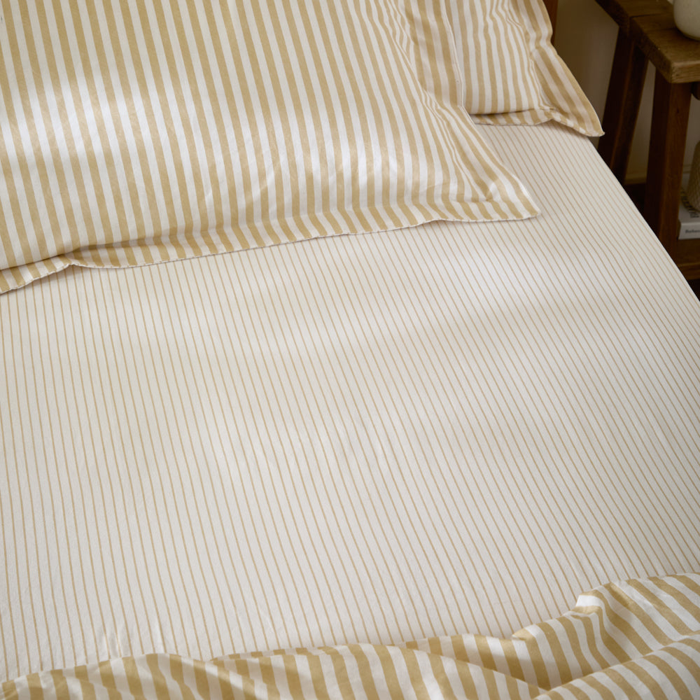 Hebden Yellow 100% Cotton Narrow Stripe Fitted Bed Sheet | Honey Yellow Bedding | Yard