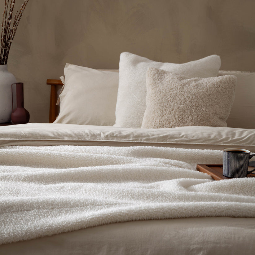 Olann Beige Faux Shearling Feather Rich Filled Cushion | Natural ...
