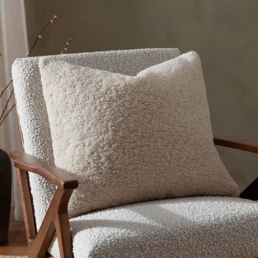 Olann Beige Faux Shearling Feather Rich Filled Cushion | Natural ...